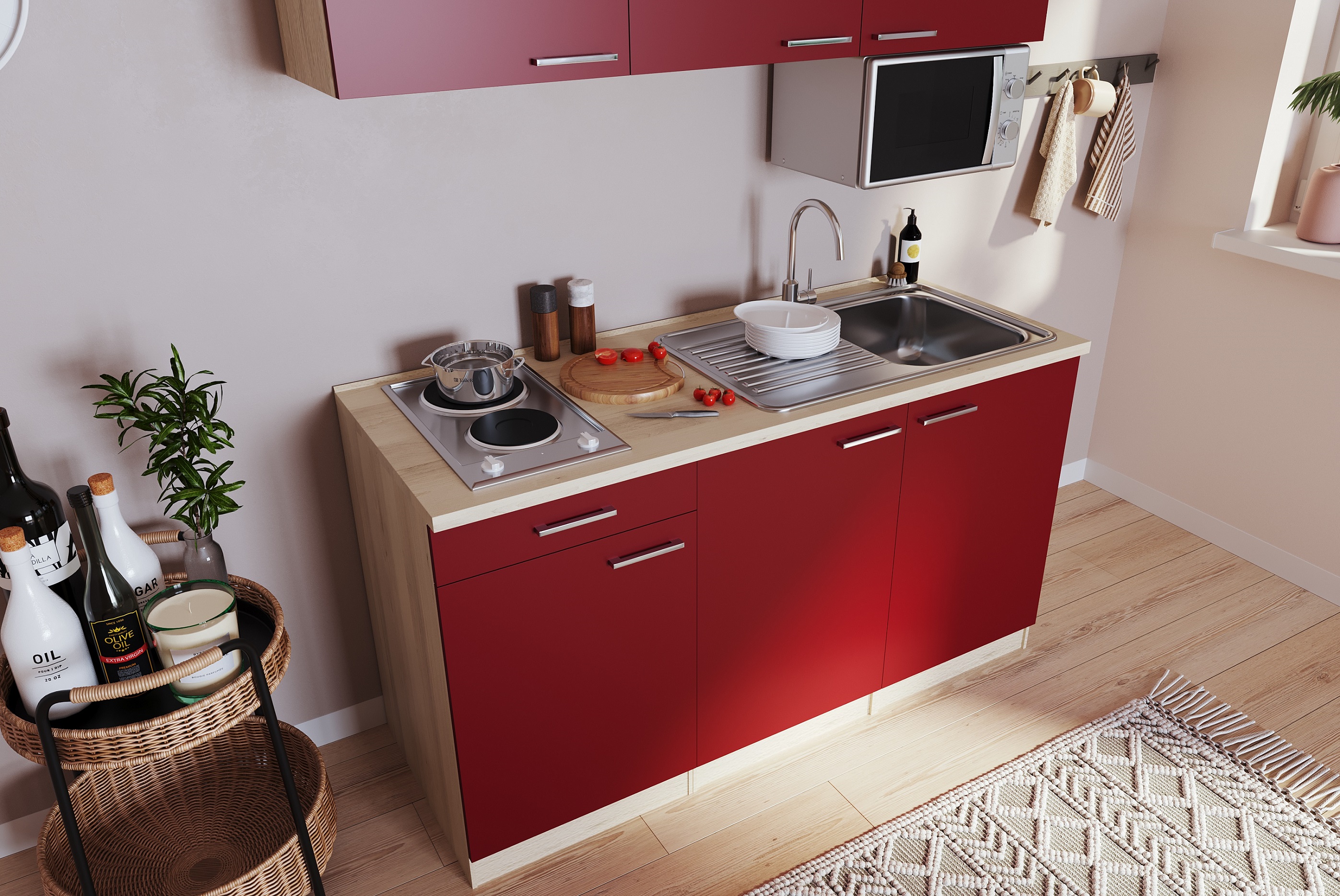 Respecta mini kitchen Luis 150 cm red sawn oak without refrigerator ...