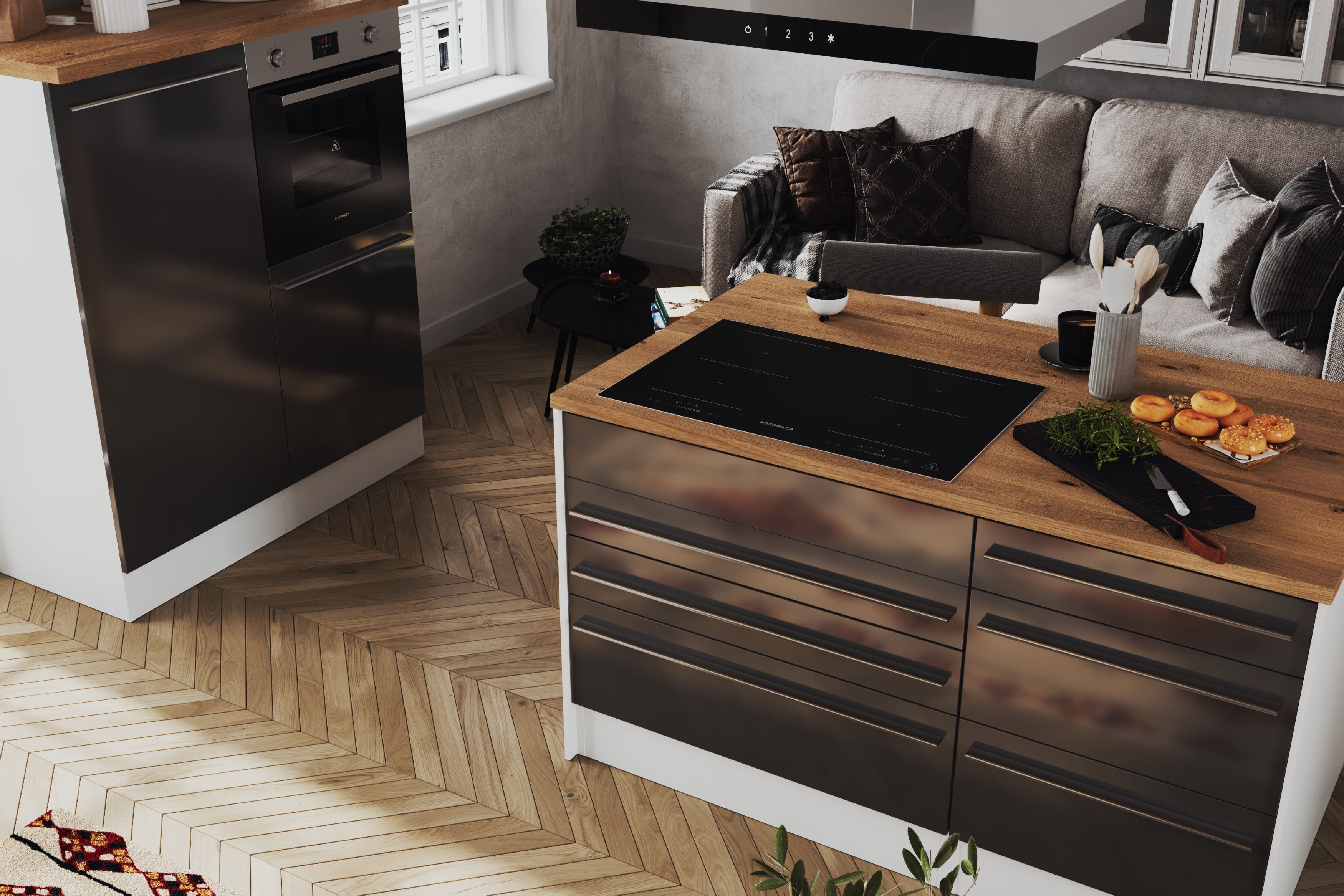 Küche Inselküche Küchenzeile Induktion Weiß Gabriel 320 cm Respekta ...