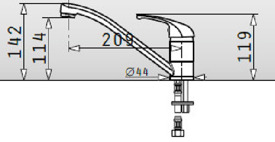 Pyramis Prima High Pressure Faucet Kitchen Faucet Chrome Swivel Spout