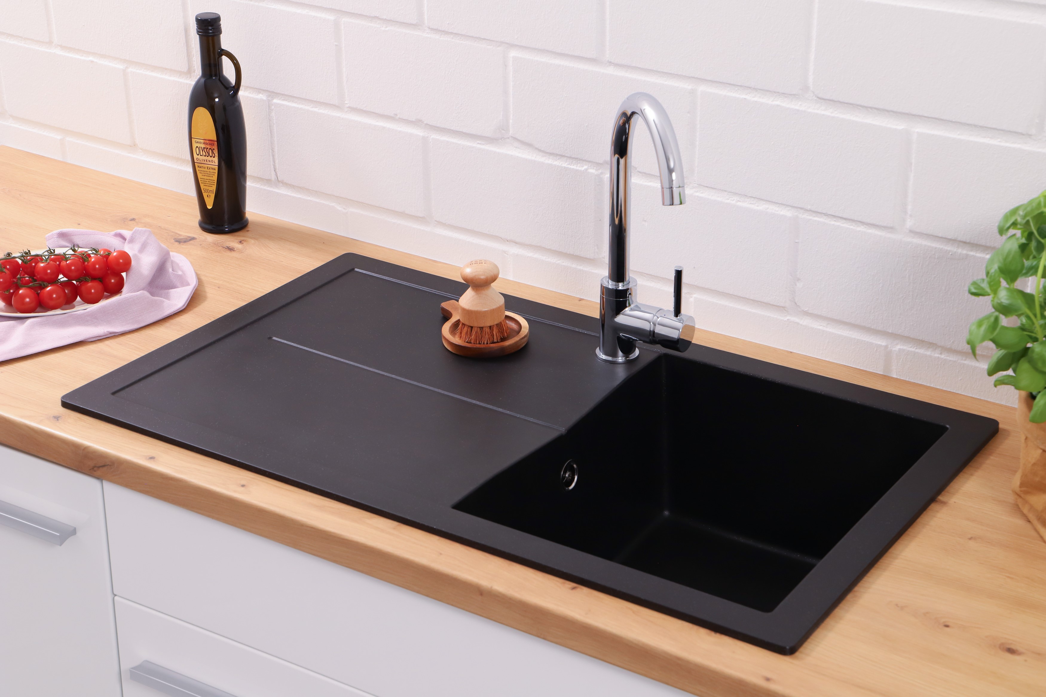 Küchenspüle Einbauspüle Spüle Granit Mineralite 86x50 Schwarz Respekta ...